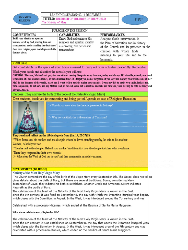 Nativity of Mary Learning Session | PDF | Mary, Mother Of Jesus ...