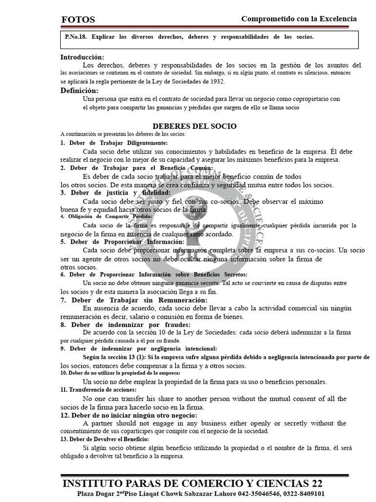 Derechos y Deberes de los Socios | PDF | Sociedad de responsabilidad ...