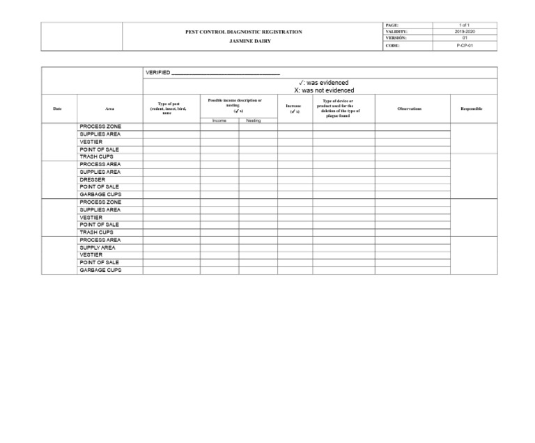 P-cp-01 Pest Control Record | PDF