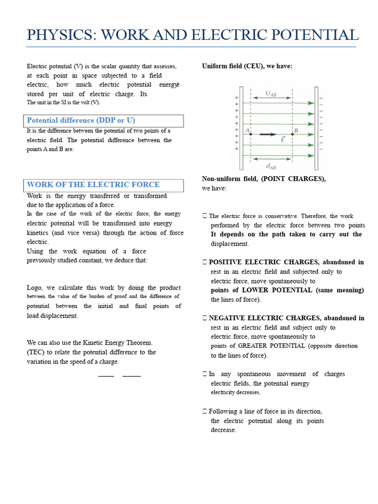 Work of the electric force | PDF | Force | Potential Energy