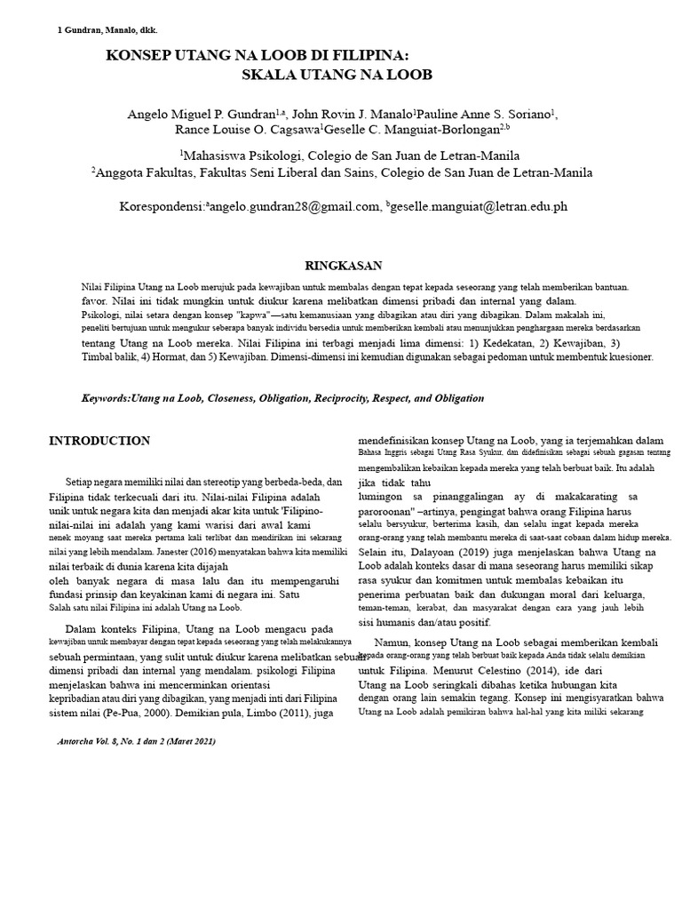 KONSEP UTANG NALOO BDI FILIPINA SKALA UTANG NALOOB | PDF