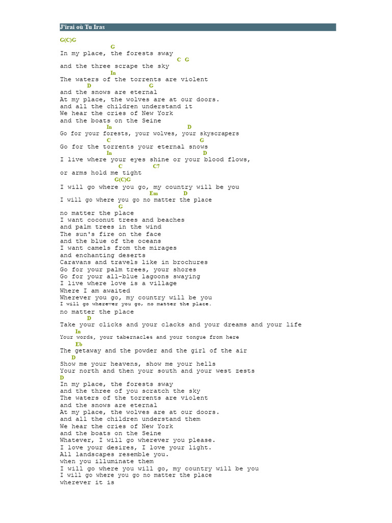 I Will Go Where You Go | PDF