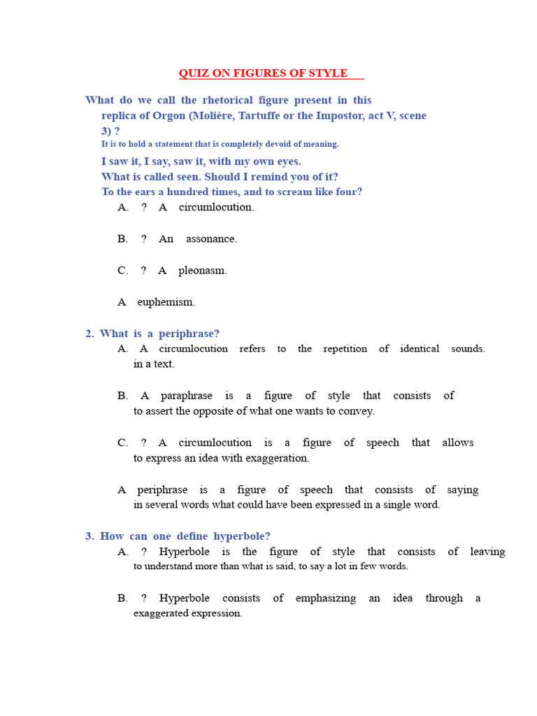 Figures of speech multiple choice questions | PDF | Linguistics