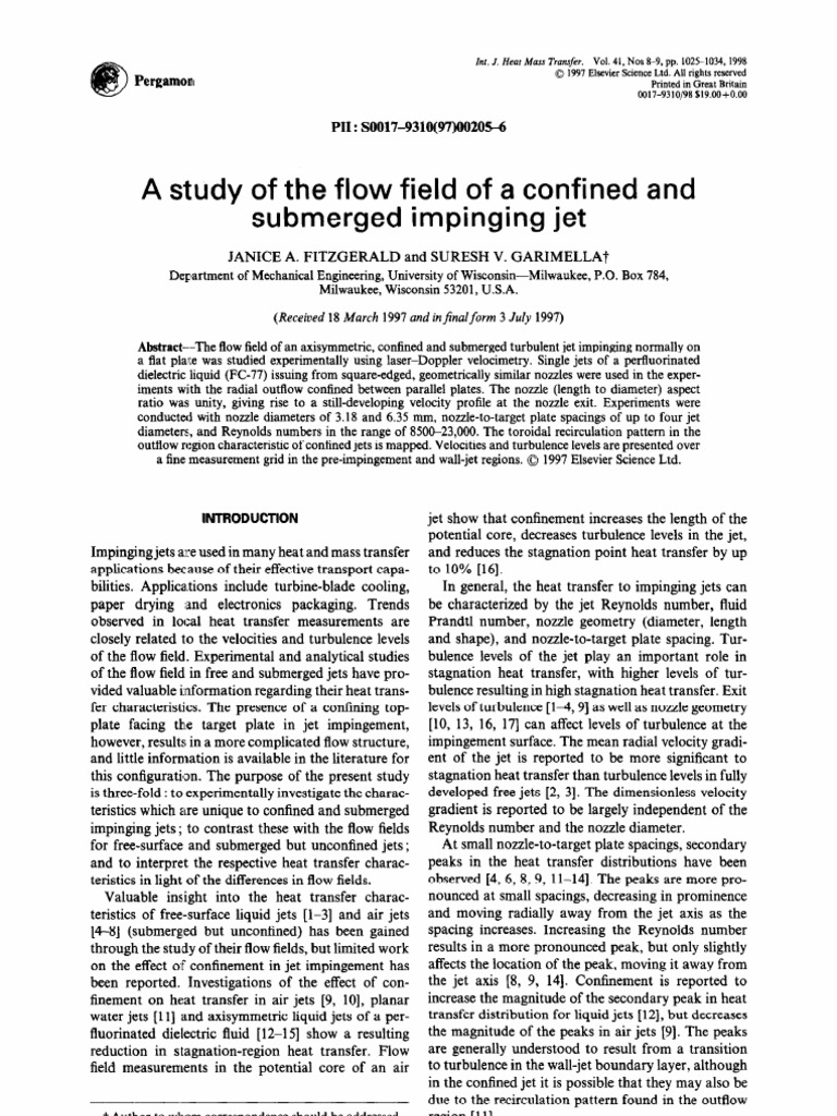A Study of The Flow Field of A Confined and Submerged Impinging Jet ...