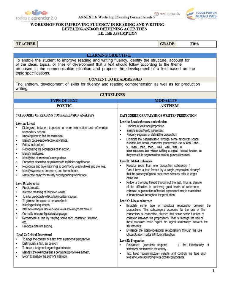 Annex 1.6. Workshop Planning Format Grade 5 VF | PDF | Information ...
