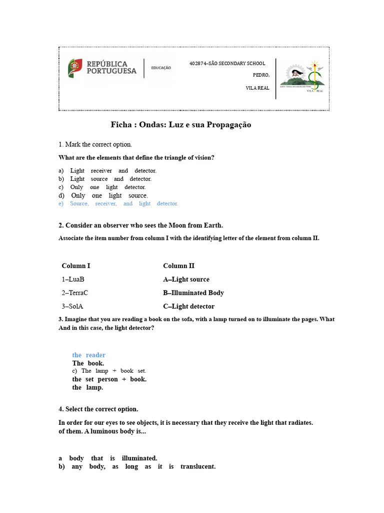 Sheet About Light - 8th Grade | PDF | Electromagnetic Radiation | Light