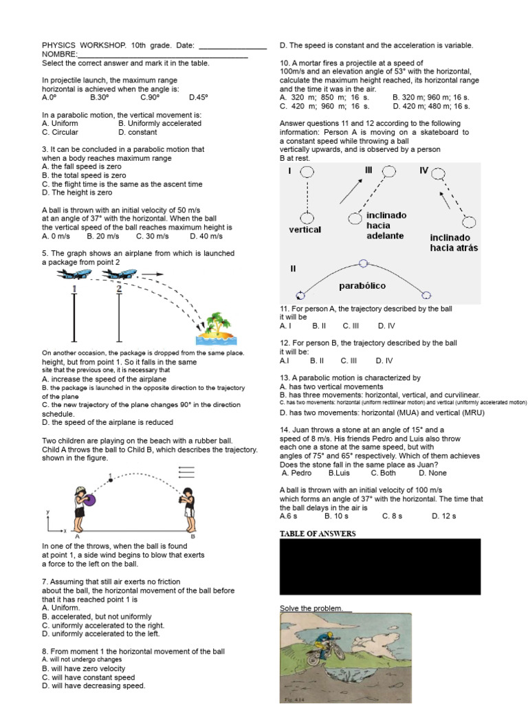 Parabolic Motion Workshop | PDF | Mechanics | Motion (Physics)