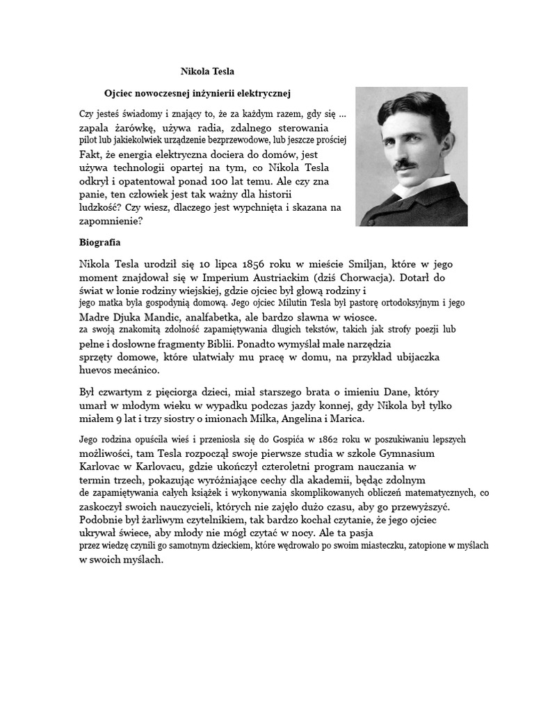 Biografia Nikoli Tesli | PDF