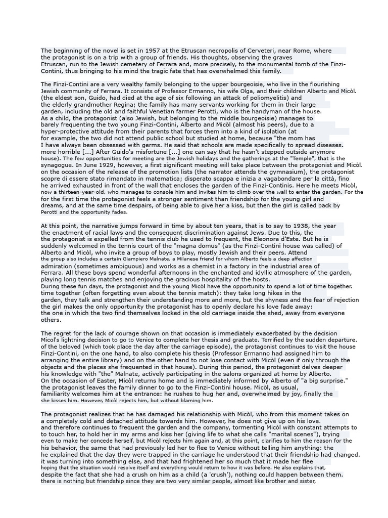 The Garden of the Finzi-Continis - Summary | PDF