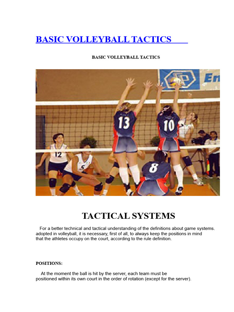 Basic Tactics of Volleyball | PDF | Volleyball | Ball Games