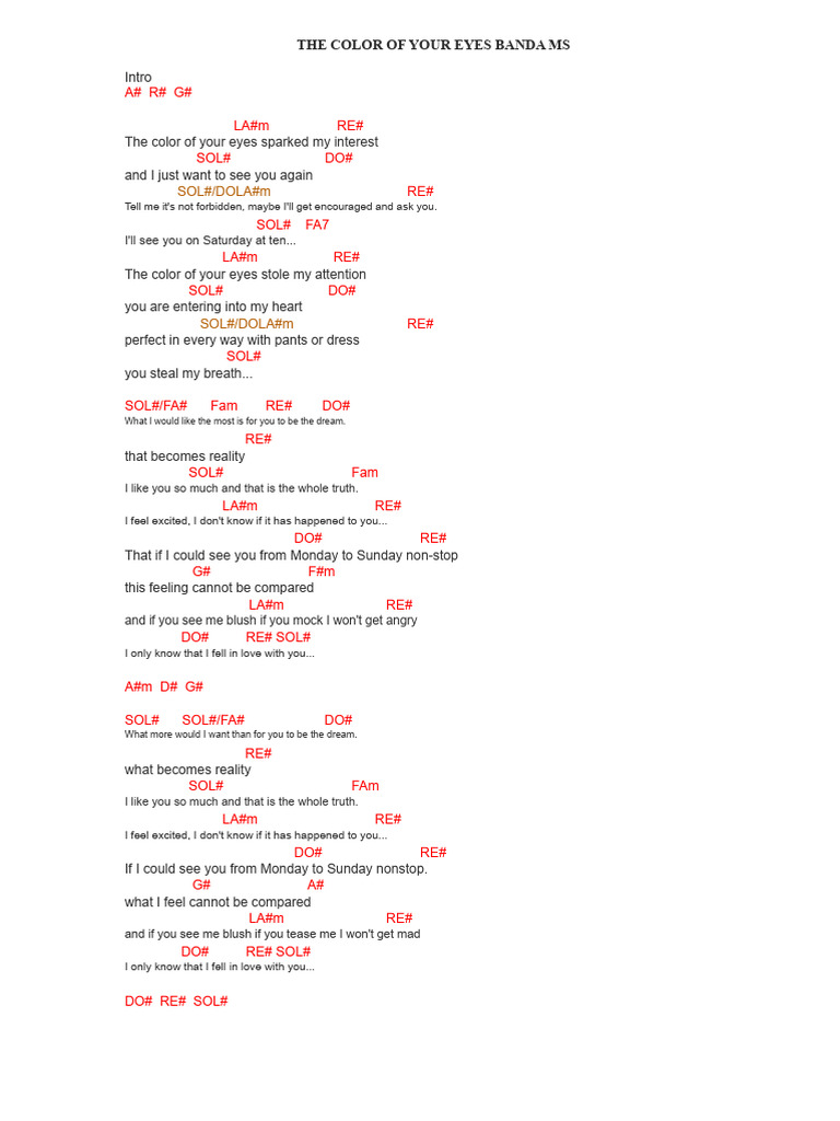 The Color of Your Eyes Banda MS, Word With W | PDF
