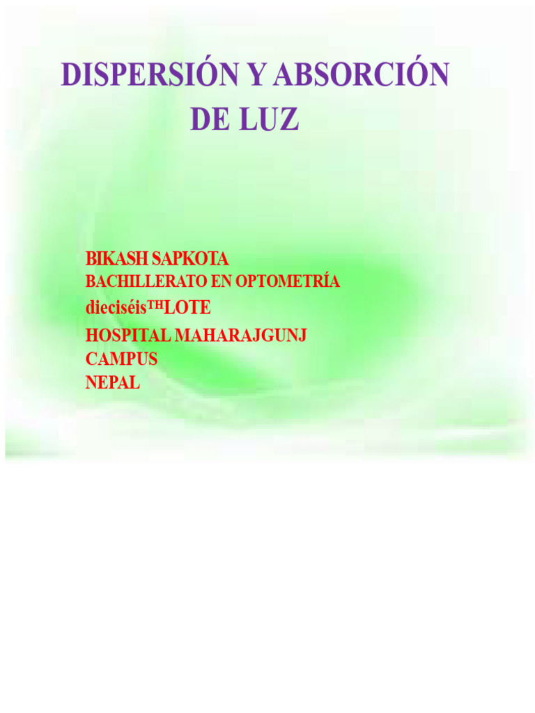 Dispersión y Absorción de Luz en Óptica | PDF | Dispersión (óptica ...