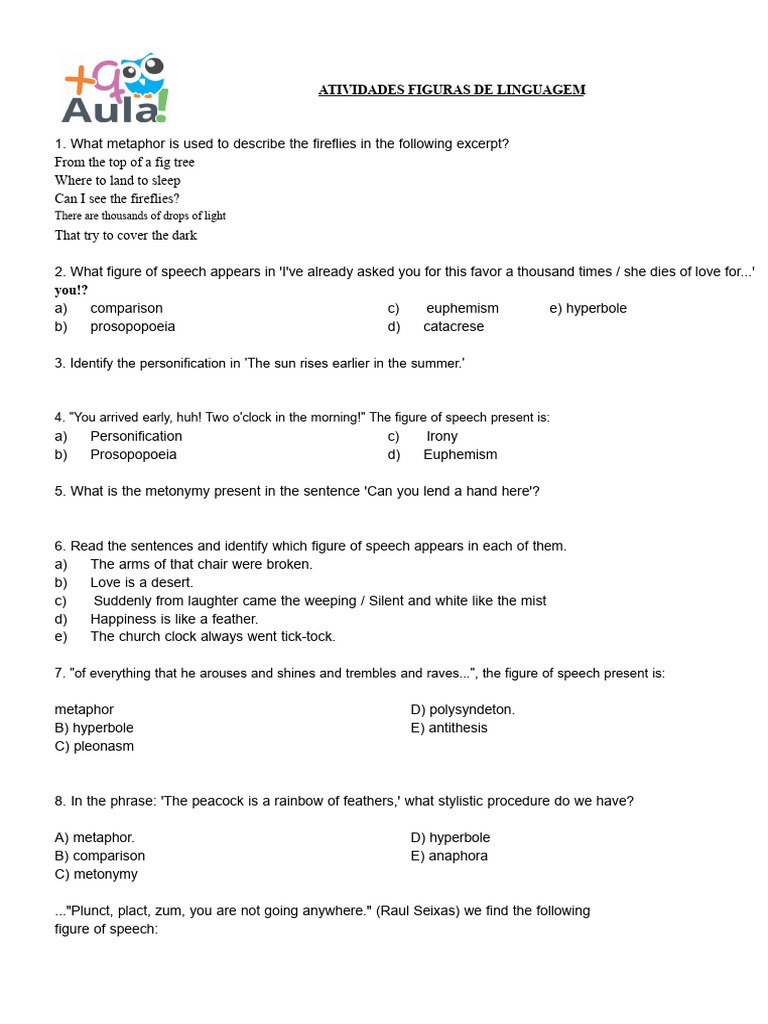 Figures of Speech Activities Guide | PDF | Vocabulary | Rhetoric