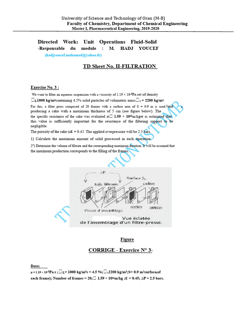 TD - FILTRATION - Exercise No. 3 | PDF