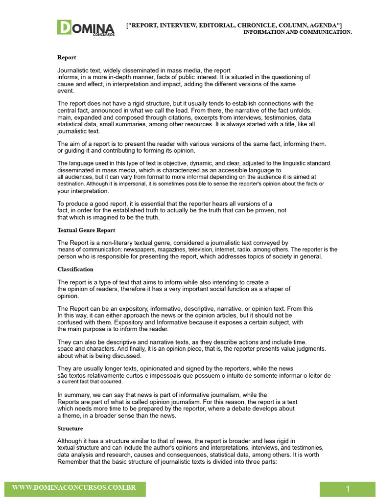14 Report, Interview, Editorial, Chronicle, Column, Agenda, Bulletin ...