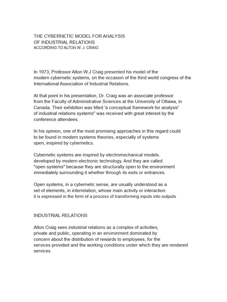THE CYBERNETIC MODEL according to Alton Craig.docx | PDF | System ...