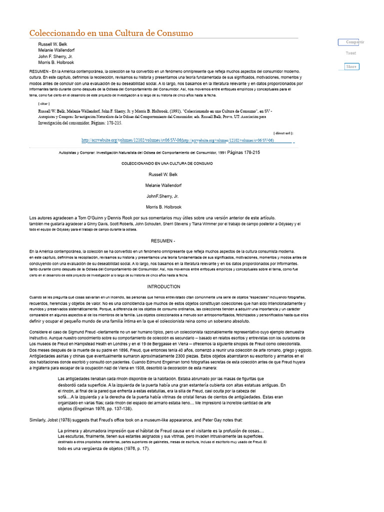 Coleccionando en una cultura de consumo por Russell W. Belk | PDF ...