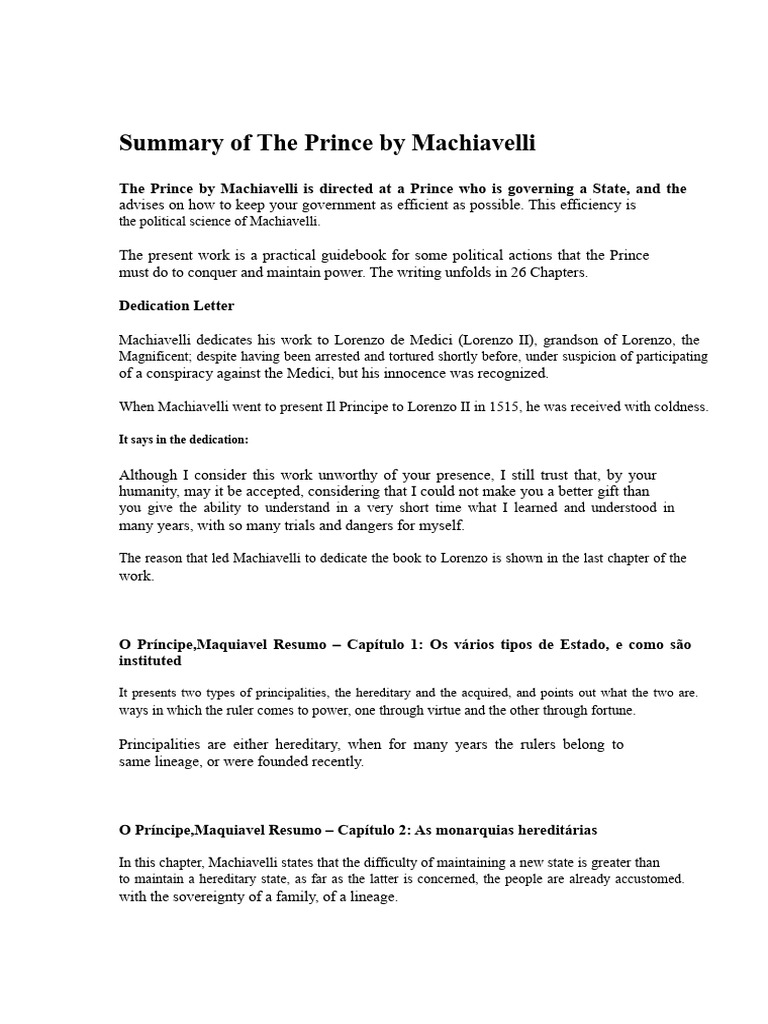 Summary of Machiavelli's The Prince | PDF | The Prince