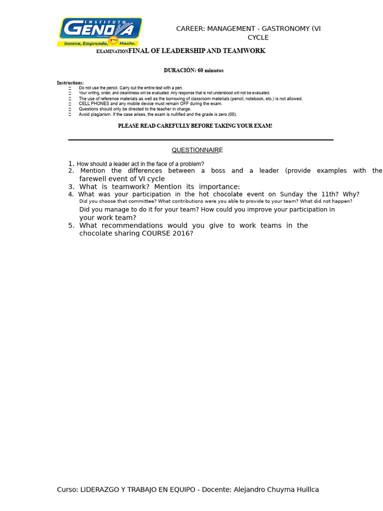 Final Exam On Teamwork | PDF