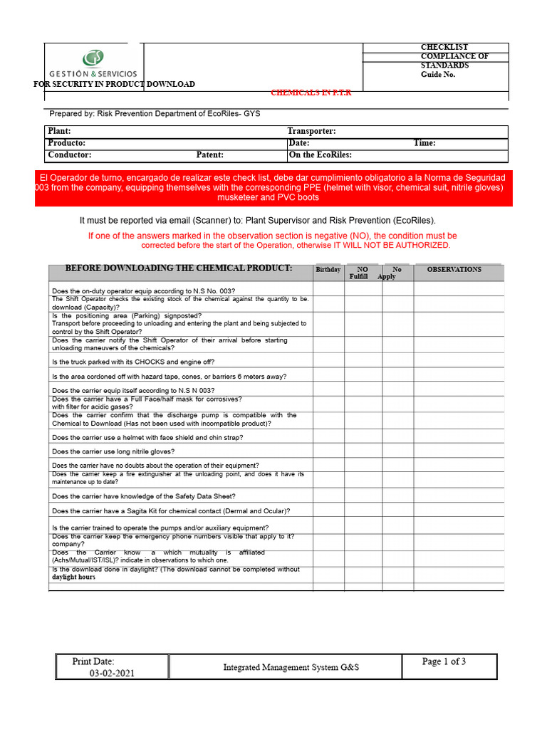 Chemical Products Download Checklist 2019 V9 (00000002) | PDF | Pump