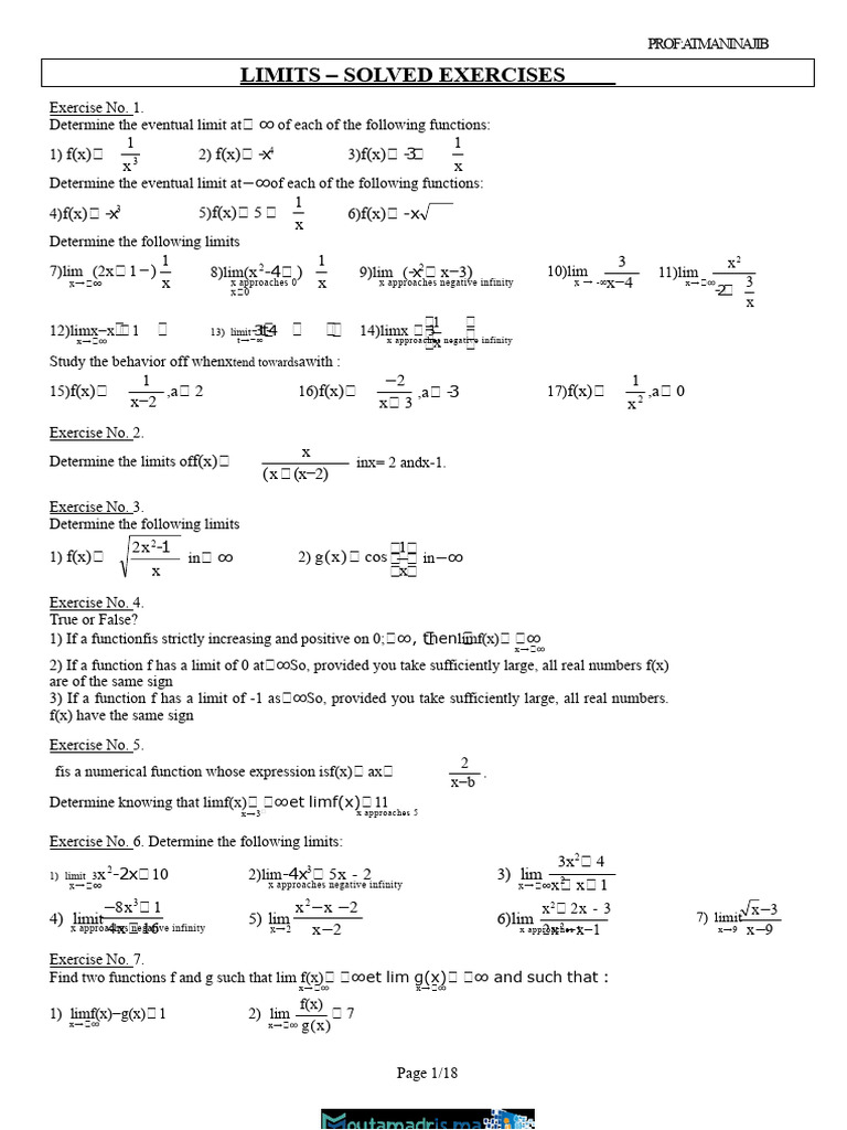 Limits and Asymptotes Exercises | PDF | Infinity | Limit (Mathematics)