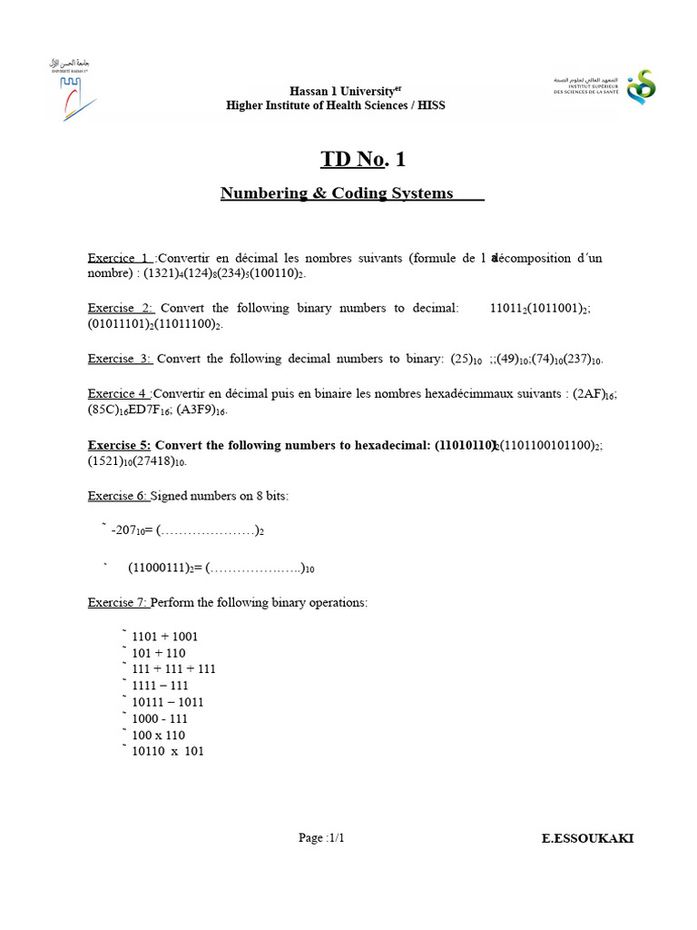 TD1 Numbering System and Coding | PDF
