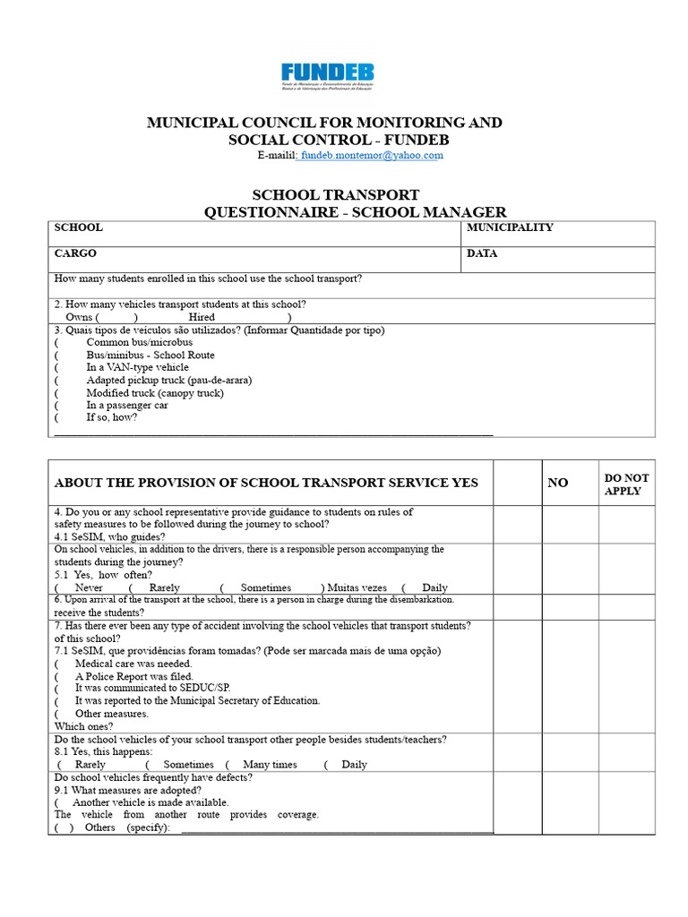 School Transportation Questionnaire For School Manager | PDF | Transport