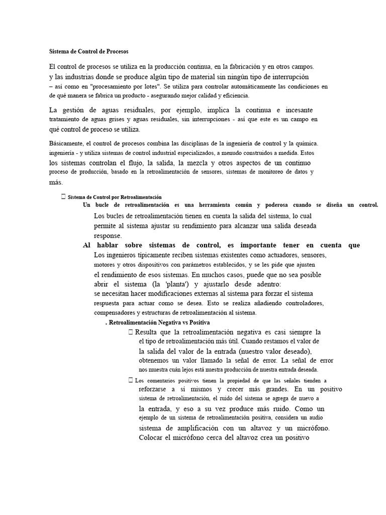 Sistemas de Control de Procesos | PDF | Sistema de control | Realimentación