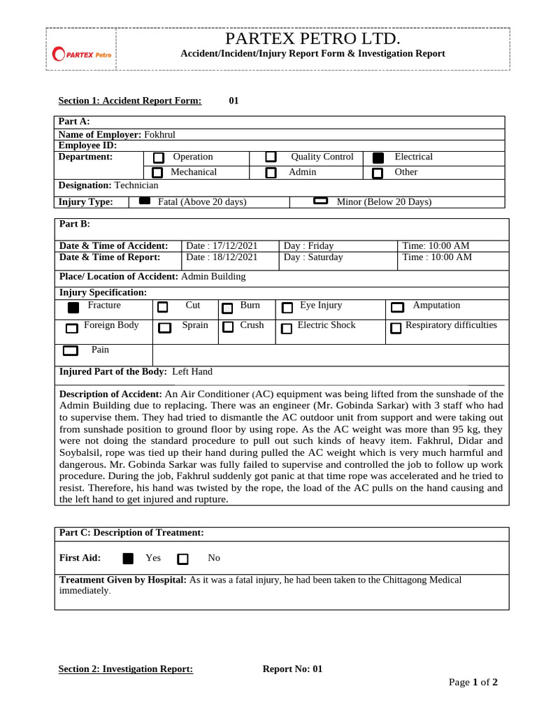 PPL Incident and Accident Report-01 | PDF | Occupational Safety And ...