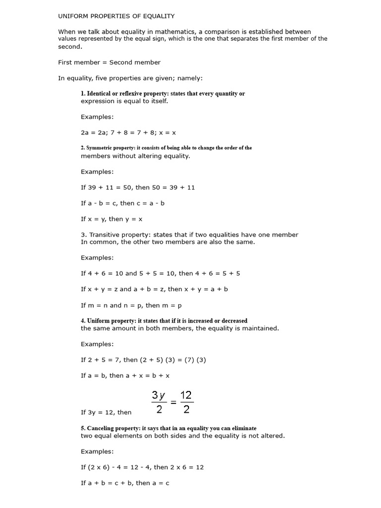 Uniform Properties of Equality | PDF | Subtraction | Numbers