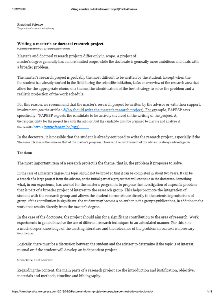Writing a master's or doctoral research project _ Practical Science ...