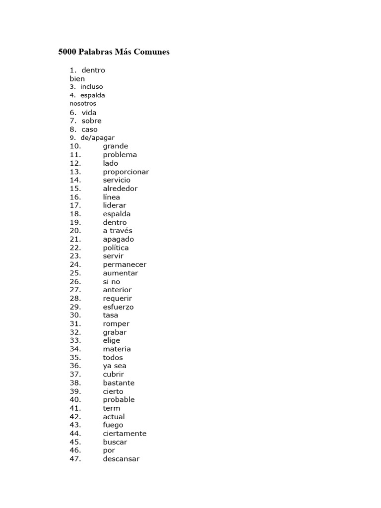 5000 Palabras Más Comunes en Español | PDF