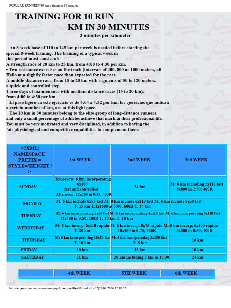 Training plan to run 10km in 30 minutes | PDF | Running | Racing