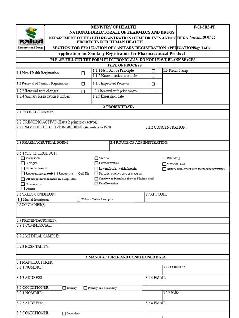 Pharmaceutical Product Registration Form | PDF | Drugs | Pharmacist