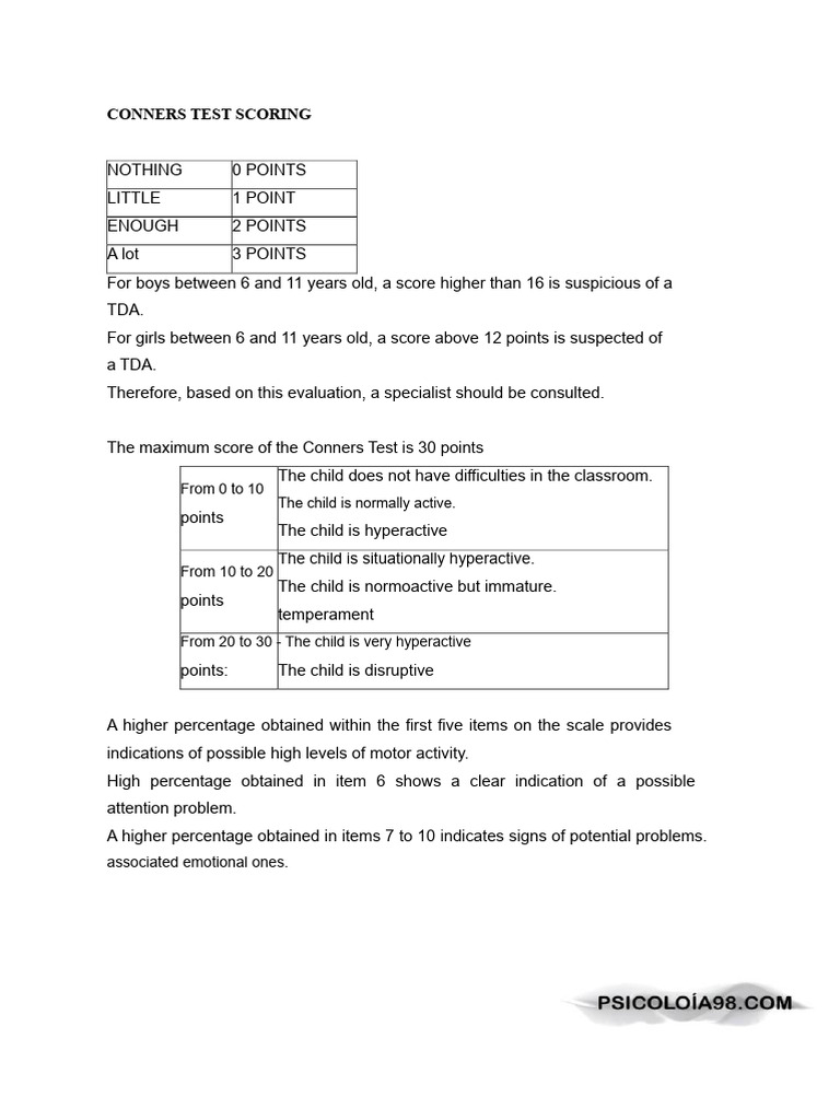 Conners Test (Interpretation) | PDF
