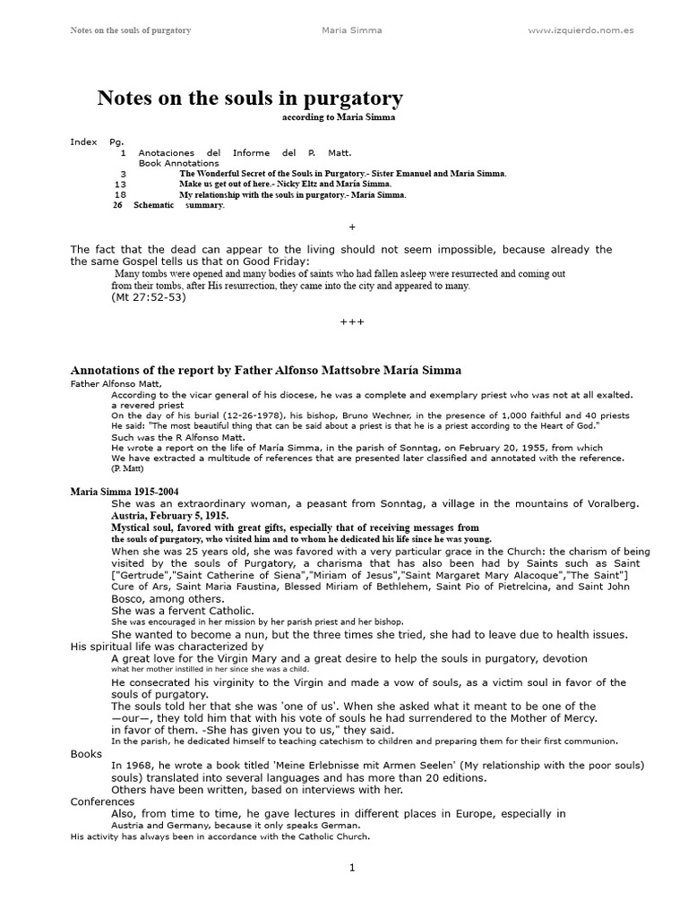 Maria Simma-Soul Purgatory | PDF | Purgatory | Mary, Mother Of Jesus