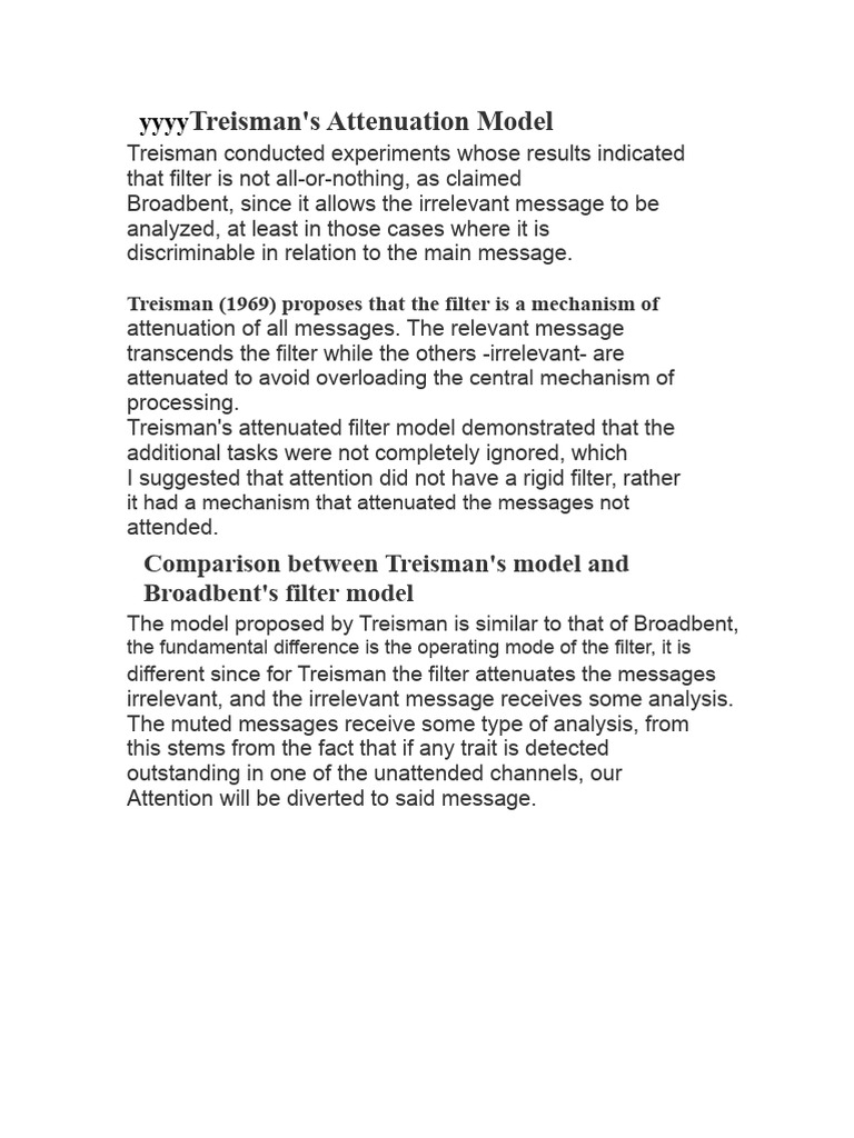 Treisman's Attenuation Theory Explained | PDF | Attention | Brain