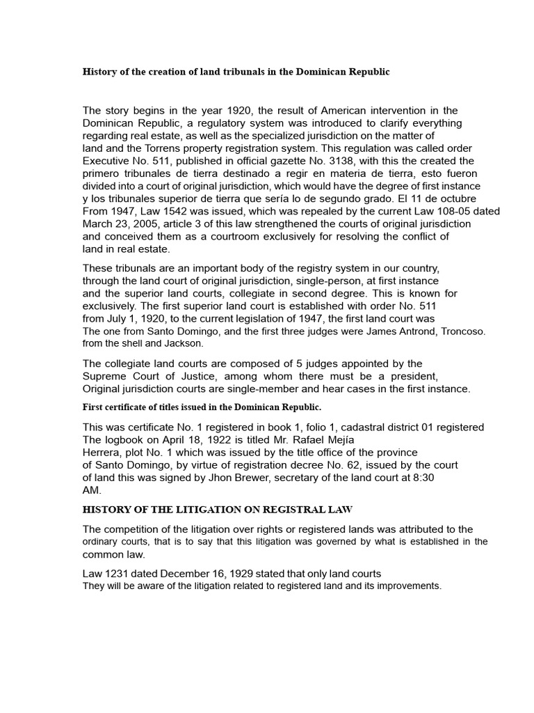 History of The Creation of Land Tribunals in The Dominican Republic ...