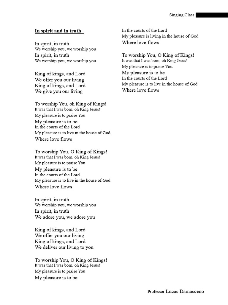 Worship Lyrics for King of Kings | PDF