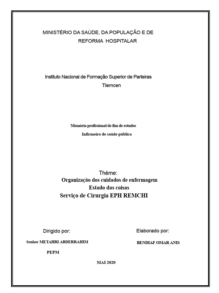 BENDIAF-OMAR ANIS-ORGANIZAÇÃO DOS CUIDADOS DE ENFERMAGEM.ISP | PDF ...