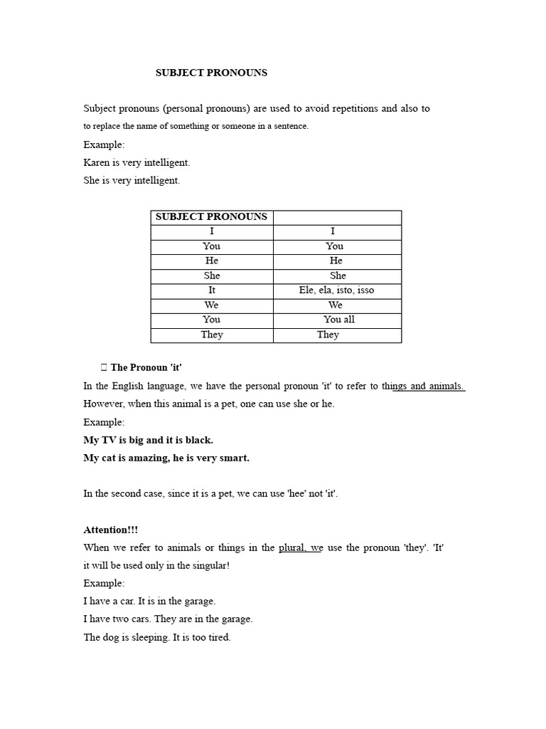 Understanding Subject Pronouns in English | PDF | Languages | Foreign ...