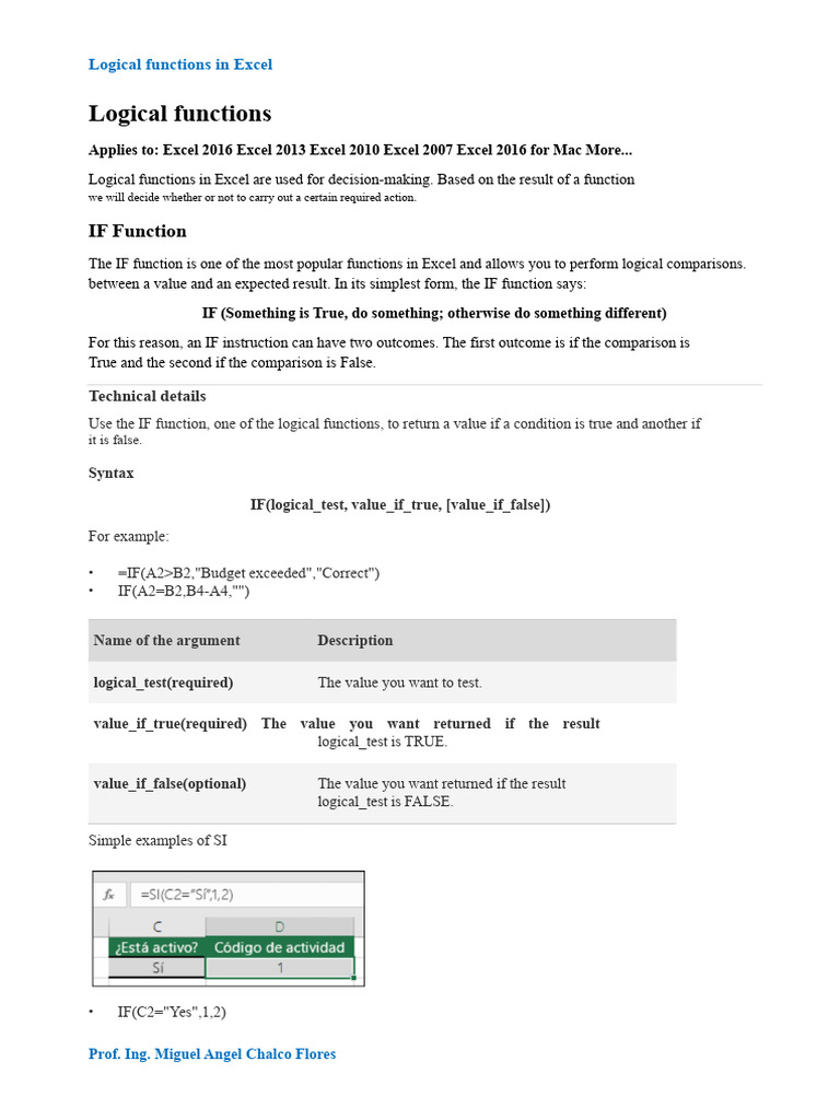 Excel Logical Functions Explained | PDF | Argument | Function (Mathematics)