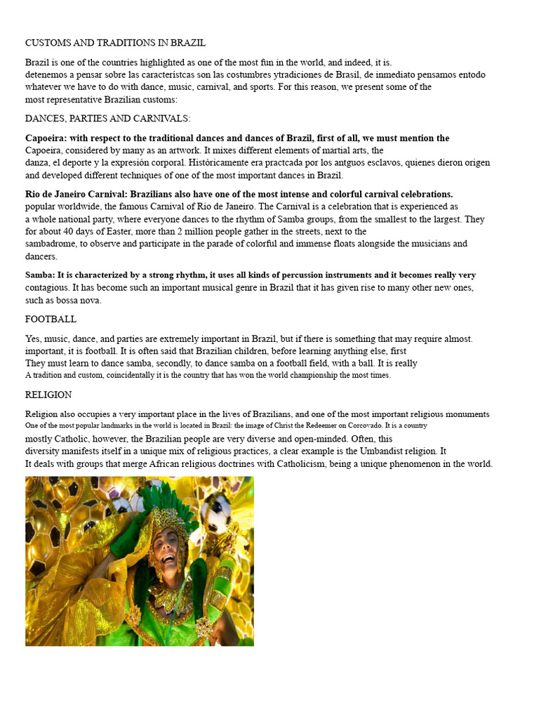 Brazilian Customs and Traditions Overview | PDF | Brazil | South America