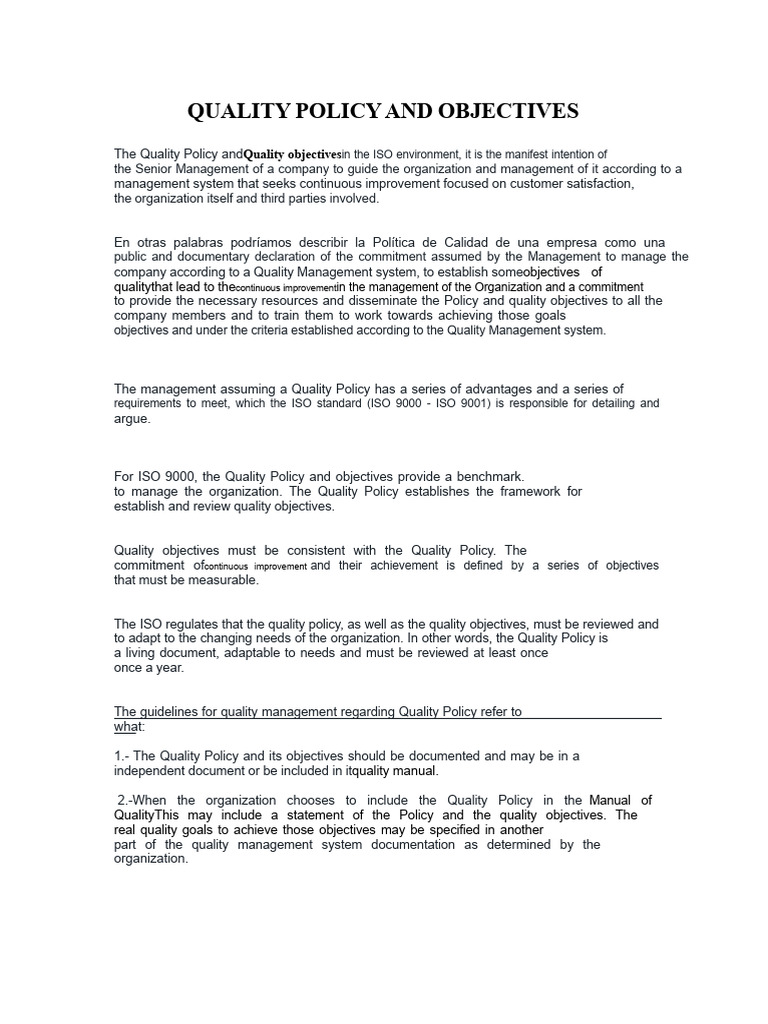 Quality Policy and Objectives PDF | PDF | Quality Management | Quality ...