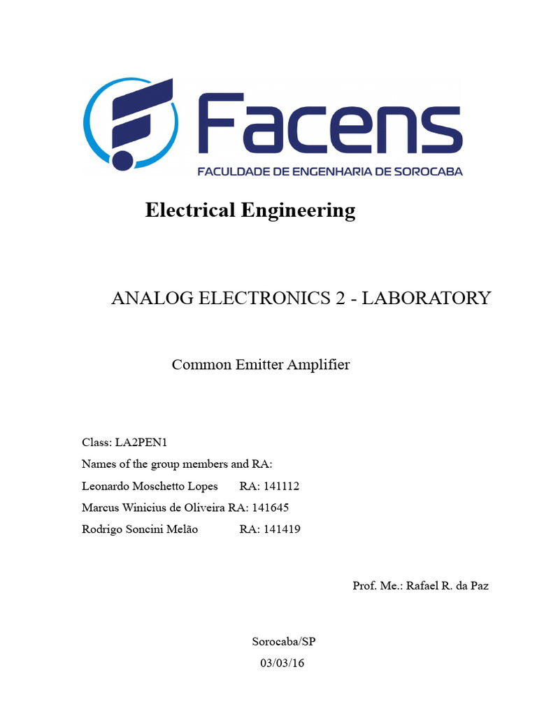 Common Emitter Amplifier Lab Report | PDF | Amplifier | Electrical Network