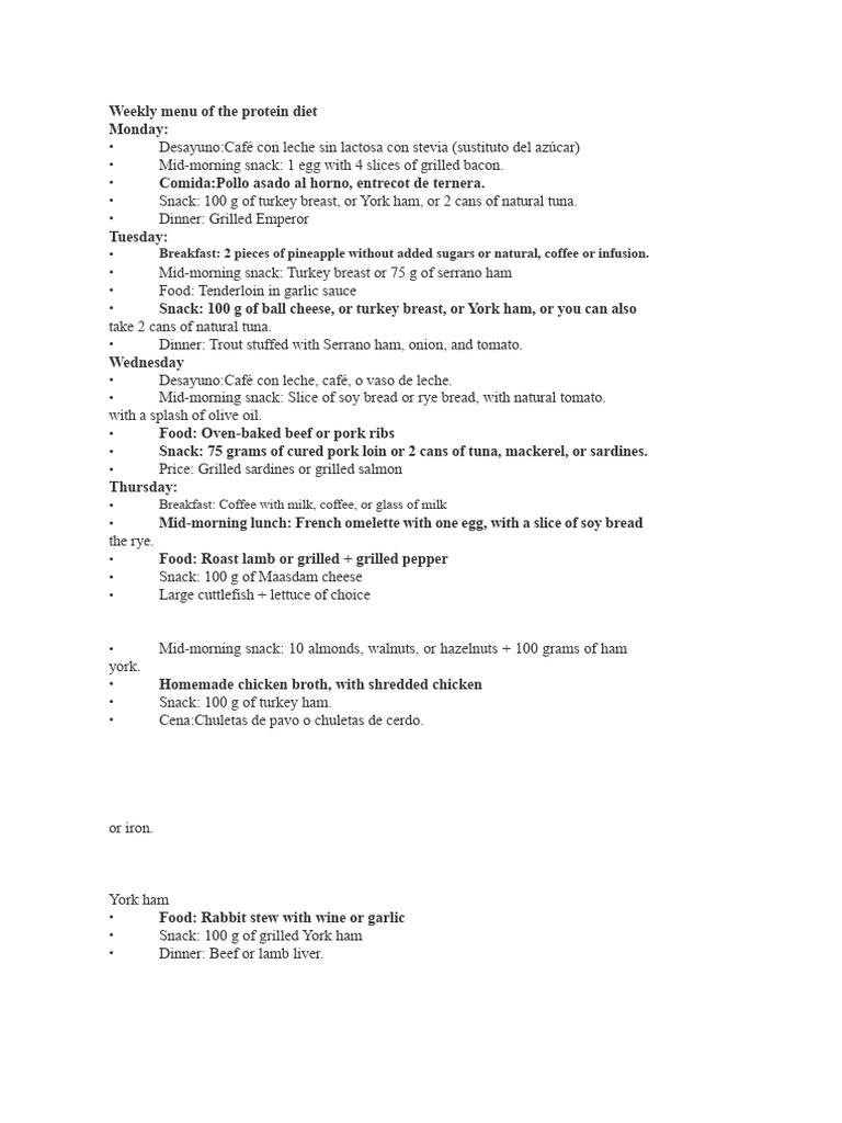 Protein Diet Weekly Menu for Gout | PDF | Gout | Foods