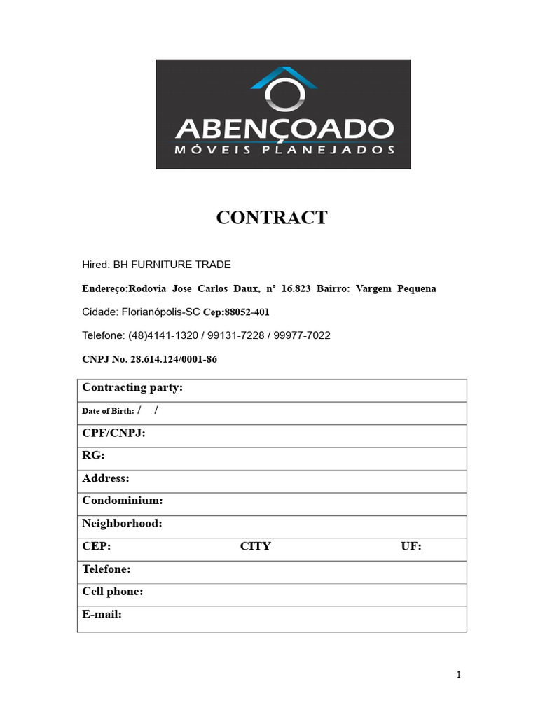 Model - Blank Contract Handwritten Completion (Including Mirrors in the Project) | PDF | Credit ...