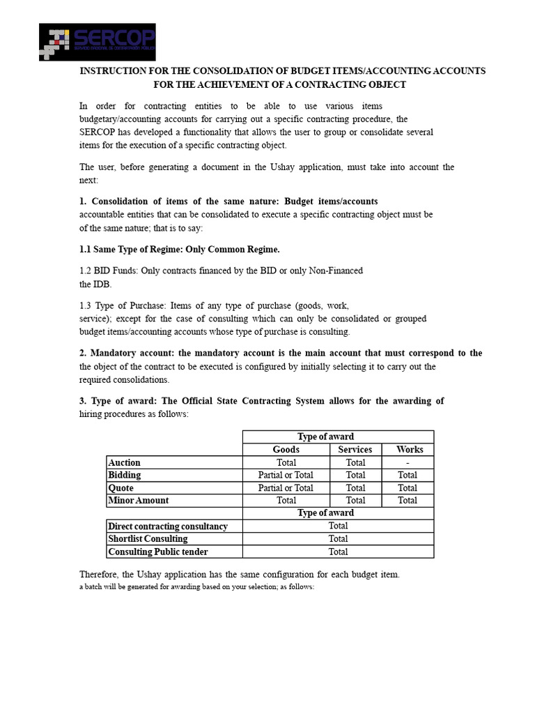 Instructions for the Consolidation of Budget Items Accounting Accounts ...