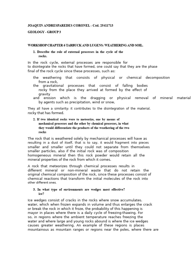 Questionnaire Chapter 6 Weathering and Soil | PDF | Soil | Weathering