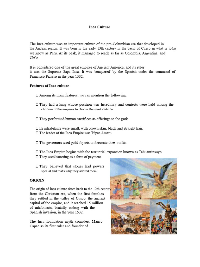 Inca Culture | PDF | Inca Empire